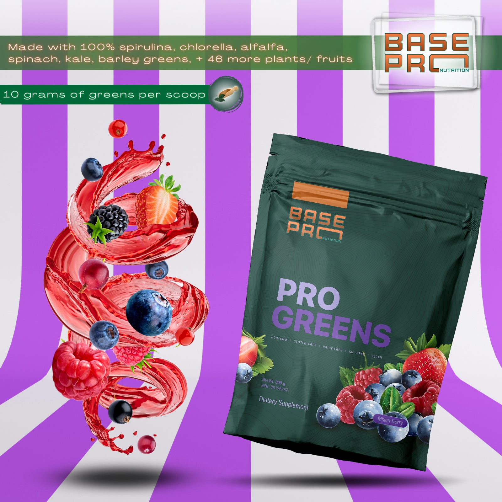 Pro Greens - Mixed Berry - 300 grams – Base Pro Nutrition